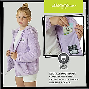 Eddie Bauer Girls Jacket - 2 Pack Ultra Soft Sherpa Fleece Hoodie Sweatshirt for Girls (5-20), Size 18-20, Pastel Lilac