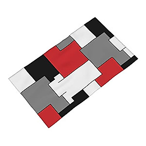 Abucaky White Black Grey and Red Irregular Geometric Hand Towel for Bathroom Soft Absorbent Fingertip Towel Multi-Purpose Towels for Bath, Gym and Spa