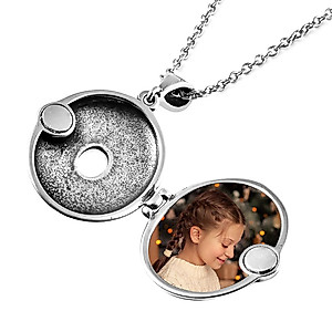 SHOP LC Rainbow Moonstone Picture Locket Necklace for Women Customized Photo Jewelry Memory Personalized Gifts for Women Stainless Steel Chain 24'' Birthday Gifts