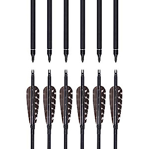 PANDARUS Archery 31-Inch Carbon Hunting Arrows, Turkey Feather Fletching with Replaceable Points, Targeting Practice Arrows Spine 500 for Recurve bow, Longbow, Traditional bow (Black flower)
