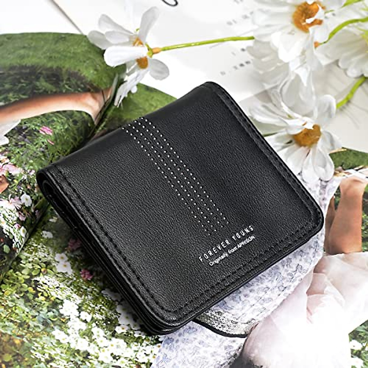 APHISON Womens Wallet, RFID Wallet Women Sequin Line Vegan Leather Slim Bifold Compact Small Wallet for Women with ID Credit Card Holder Zipper Coin Pocket Wallet Black