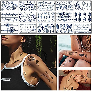 Metuu 30 Sheets Semi-Permanent Tattoos Waterproof Last 1-2 Weeks，Positive Words Flower Crown Butterfly Tiny Fake Temporary Tattoo Stickers For Women Men Girls