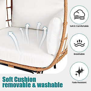 OTSUN Outdoor Egg Chair, PE Wicker Chair with 4 Thicken Cushions, Oversized Indoor Chairs with Durable Steel Frame Perfect for Balcony, Backyard, Bedroom, Patio Chairs 440 lbs Capacity-White