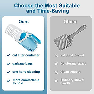 Austepax Cat Litter Scoop - Integrated Litter Scooper with Litter Box, Removable Deep Shovel and Large Capacity Waste Container - Sturdy and Durable, Easy to Clean and Use(150 Bags)