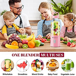 Portable Personal Blender 17 OZ/500 ML Juicer, 175W Personal Size Blender, Ideal for Smoothies, Ice Blending, Juicing, and Food Processing, Compact, Convenient, and Versatile (Pink)