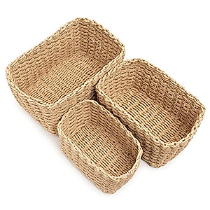 EZOWare Small Woven Paper Rope Storage Baskets, Set of 6 Soft Rectangular Decorative Container Box Bins for Baby, Kids, Closet, Nursery Room, Baskets for Gifts Empty - Beige, 3 Sizes