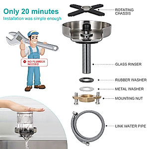 Cup Washer for Sink, Glass Rinser for Kitchen Sink Suitable for Cleaning All Kinds of Cups/Bottles Bottle Washer for All Occasions Silver