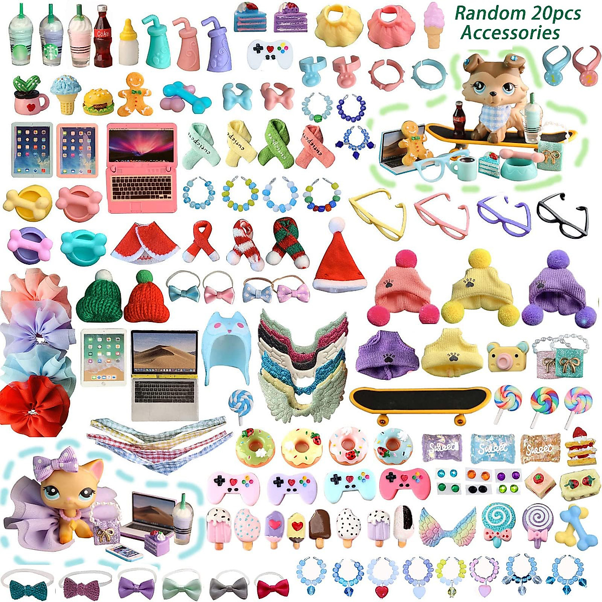 lovelypet lps Accessories 12pcs Random, Handmade Necklace Tablet Glasses Laptop Drinks Hat Lot Accessories for lps Cats and Dogs