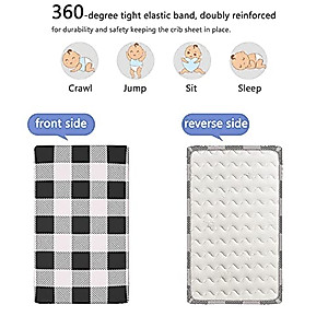 Plaid Themed Fitted Mini Crib Sheets,Portable Mini Crib Sheets Ultra Soft Material-Great for Boy or Girl Room or Nursery,24“ x38“,Pale Grey and Black