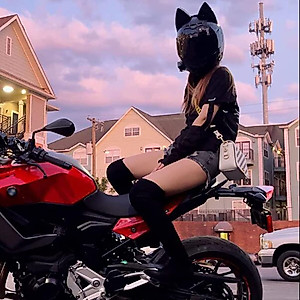 Modular Bluetooth Motocross Couple Helmet Personalized Cool Cat Ear Flip up Electric Motorcycle Full Face Helmets with Visor, DOT Certified Adult Men Women Racing Crash ATV Street Helmet -F-Large