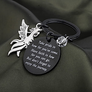 FUSTMW Phoenix Keychain Gifts Inspirational Phoenix Bird Gifts Rising Phoenix Gift Phoenix Charm Pendant Jewelry (Black)