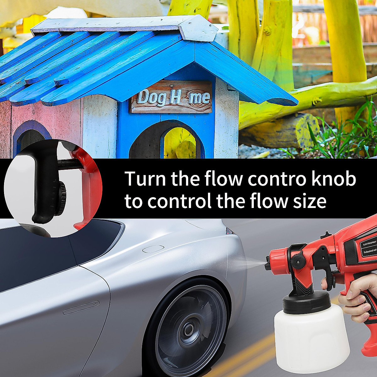 Tokenkuko Paint Sprayer,650W HVLP Household Electric Paint Spray Gun,3 Spray Pattern HVLP Spray Gun,1400ML,Easy to Clean for Furniture, Cabinets, Fence, Car, Bicycle, Garden Chairs