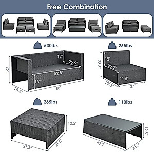 n/a 6PCS Patio Rattan Furniture Set Space Saving Cushioned No Assembly Loveseat Armless Sofa