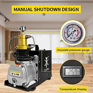 TUXING Pcp Air Compressor,4500Psi/30Mpa/300Bar Scuba Compressor, Manually Shutoff Electric Compressor with Water/Fan Dual Cooling System for Pcp Air Rifle, Scuba Tank Charging