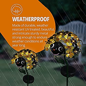 Exhart Solar Yellow Bumble Bee Garden Stake, 26 LEDs, Metal, Cute Garden Décor, 8.5"x7.5"x26.5"