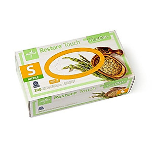 Medline Restore Touch Powder-Free Nitrile Light Green Exam Gloves with maxOat+, Size Small, Box of 300