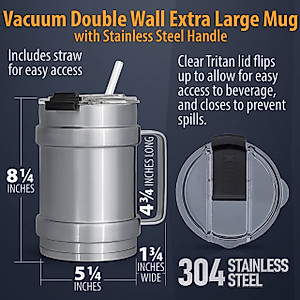 XPAC XL 50 Ounce Double Vacuum Wall Stainless Steel Vacuum Insulated Tumbler with Lid and Handle (Silver)