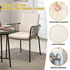 DWVO Patio Chairs Outdoor Dining Sets with Arms and Seat Cushions, Rope & Rattan Patio Chairs Set of 4 Perfect for Garden Porch Backyard Poolside Balcony, Grey