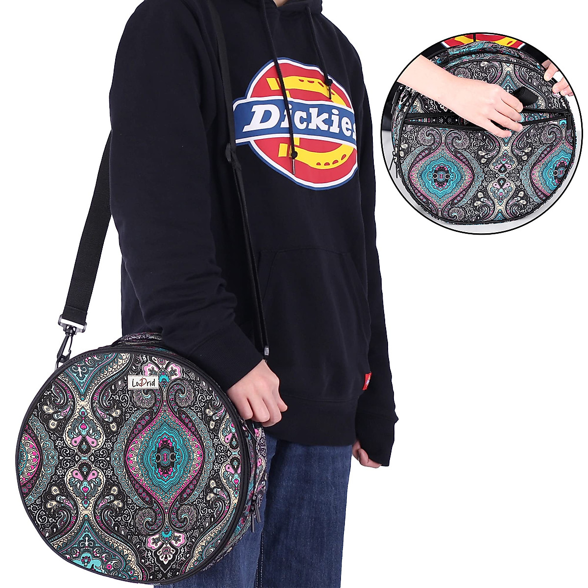 LoDrid Embroidery Bag, Double-Layer Round Embroidery Project Storage Bag for Storing Embroidery Kits and Cross Stitch Kits, with Handle and Shoulder Strap, Totem, Bag Only