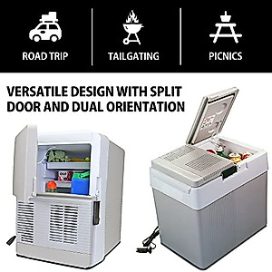 Koolatron Thermoelectric Iceless 12V Cooler/Warmer 33 qt (31 L), Electric Portable Car Fridge w/ 12 Volt DC Power Cord, Dual Opening, Gray/White, Travel Camping Fishing Trucking, Made in North America