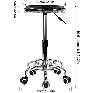 KKTONER Round Rolling Stool with Foot Rest PU Leather Height Adjustment Modern Industrial Metal Style Swivel Spa Salon Tattoo Work Massage Stools Small (Black)