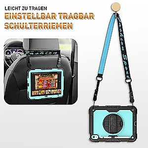 KEYCAUP Case for iPad 10th Generation 10.9 inch, Case for iPad 10 Gen: with Strong Protection, Screen Protector, Hand Strap, Shoulder Strap, 360° Rotating Stand, Pencil Holder - Light Blue