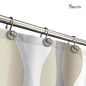 Sunlit Contemporary Design Carved Ball Shower Curtain Hooks Rust Proof Oil Rubbed Metal Orb Shower Curtain Rings - Satin Matte Silver - 12 Pack
