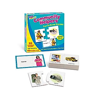 Trend Enterprises: Fun-to-Know Puzzles: Community Helpers, Learn About Community Helpers & Their Tools, 20 Two-Sided Puzzles, Self-Checking, 40 Puzzles Total, for Ages 3 and Up