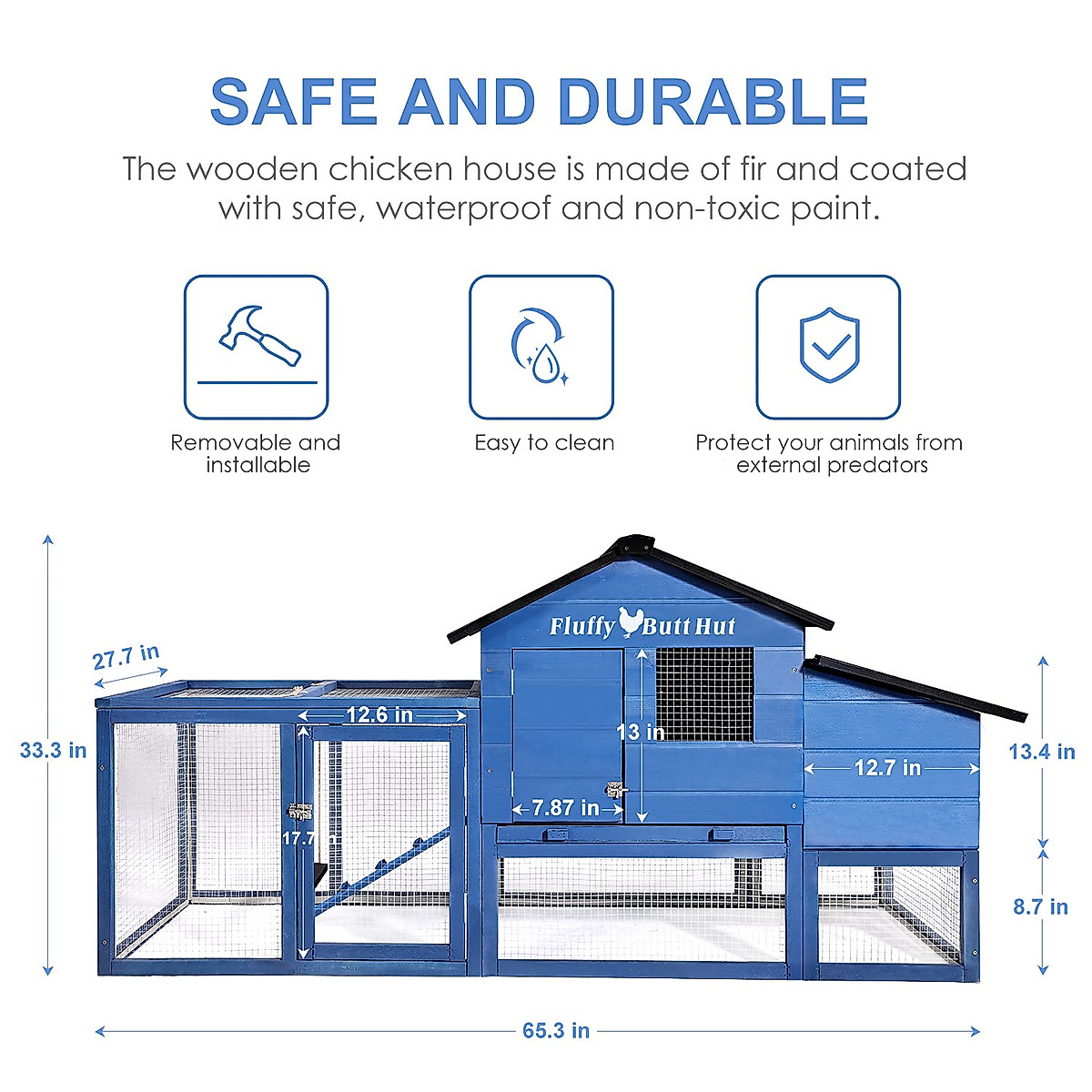 MIXXIDEA Large Chicken Coop Wooden Chicken Runs for Yard with Cover Portable Nesting Boxes Chicken Multi-Level Hen House, Poultry Cage, Chicken Swing Coop 65” Chicken Pen – Blue