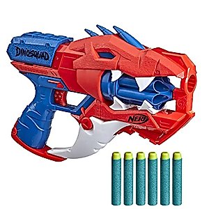 NERF DinoSquad Raptor-Slash Dart Blaster, 6-Dart Rotating Drum, Slam Fire Action, 6 Official Elite Darts, Velociraptor Dinosaur Design