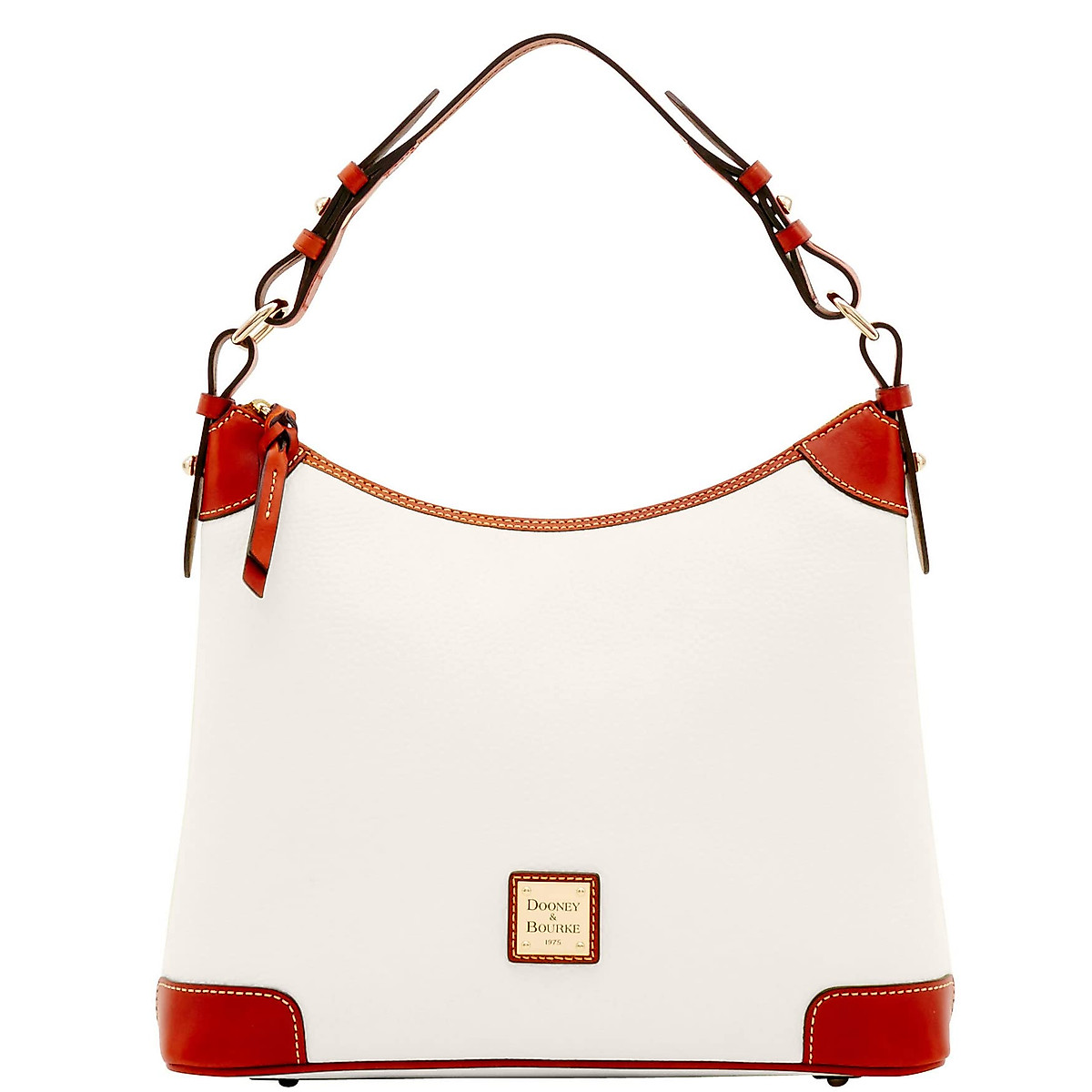 Dooney & Bourke Women's Hobo Shoulder Bag in Pebble Grain Leather, Large Handbag with Adjustable Shoulder Strap, White