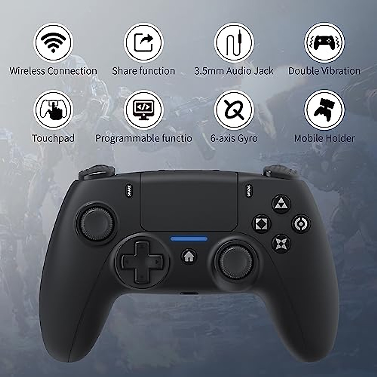 ShanWan Wireless Controller for ps4/PS4 Silm/PS4 pro. Wireless Remote Gamepad Compatible with iOS/PC/Android. Built-in 600mAh Battery with Double Shock/3.5 mm Audio jack/6-axis Motion Sensor/Programmable Back Buttons（white-black）
