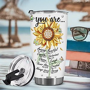BECHUSKY Christian Gifts For Women Tumbler, Birthday Gift For Women, Unique Christian Tumbler, Religious Gifts For Women, Inspirational Gifts For Women, Bible Verse Sunflower Faith Girl Mom 20OZ