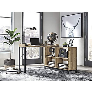 Signature Design by Ashley Gerdanet Modern Farmhouse Home Office L-Shaped Desk with Side Storage, Beige