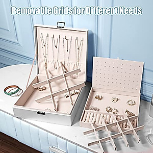 Allinside Jewelry Box Organizer for Ladies Girls, Double Layers PU Leather Jewelry Storage Case with Lock, Velvet Lining, Pearl White