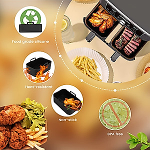 10QT Air Fryer Silicone Liners, 2pcs Rectangular Silicone Airfryer Basket with Heat Proof Gloves, Reusable Air Fryer Accessories for Ninja Dual Zone DZ401/DZ550