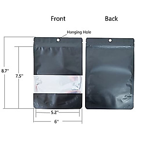 100 Pieces Resealable Stand Up zipper lock bag, Heat Seal Pouches Reusable Smell Proof Bag for Food Storage (BLACK,6x8.7 inch)