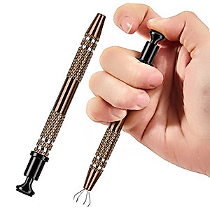 4 Prongs BGA Chip Pick,Tweezers Stainless Steel 4-Claw Pick up Tool Jeweler's Pick-Up Tool, for Small Parts Pickup, Grabber for Nails Clamping- Manicure Cotton Ball (1Pack, Bronze Color)