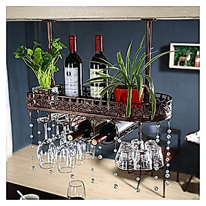 Iron Industrial Style Wine Rack, Ceiling Decoration Rack, Flower Rack Suitable for Living Room Restaurant Bar (Color : Bronze, Size : 60cm)
