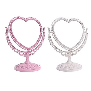 Jorzer Makeup Mirror Heart Shaped Rotatable Double Sided Desktop Cosmetic Vanity Mirror Stand Table Plastic Dresser Heart Shape Mirrors Cosmetic Tool