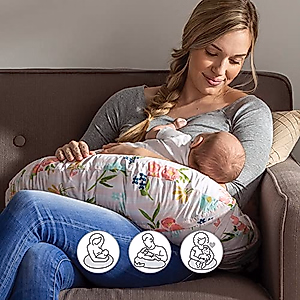 Boppy Original Support Nursing Pillow, Pink Floral Stripe, Ergonomic Breastfeeding, Bottle Feeding, and Bonding, Firm Hypoallergenic Fiber Fill, Removable Cover, Machine Washable