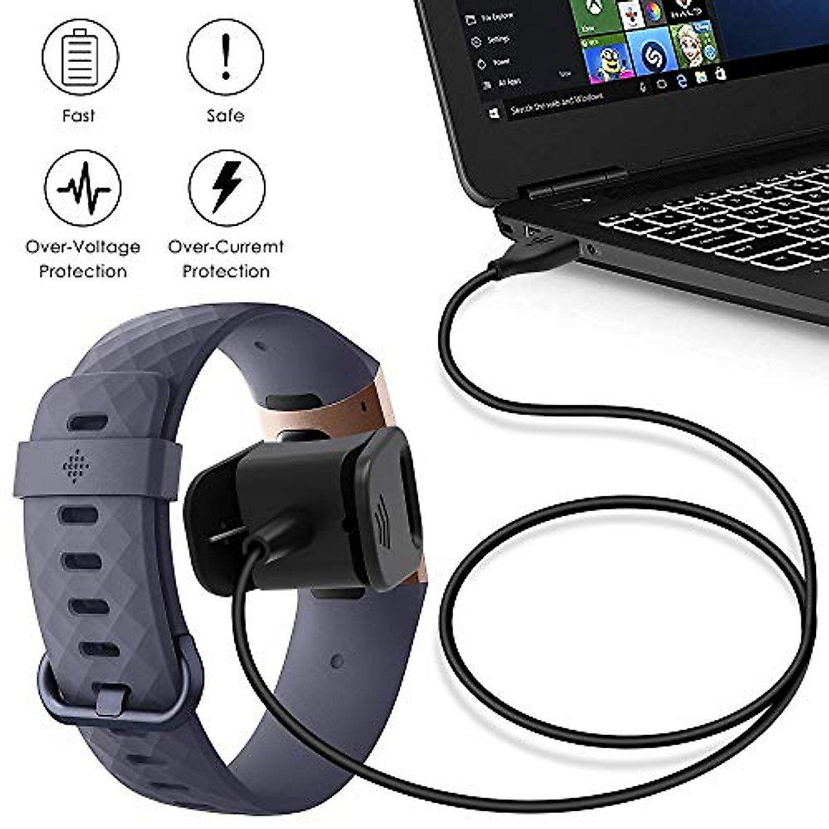 CAVN 2 Pack Charger Cable Compatible with Fitbit Charge 3, Replacement USB Charging Cable Cord Clip Dock Accessories Adapter for Charge 3 / Charge SE Smartwatch 2018