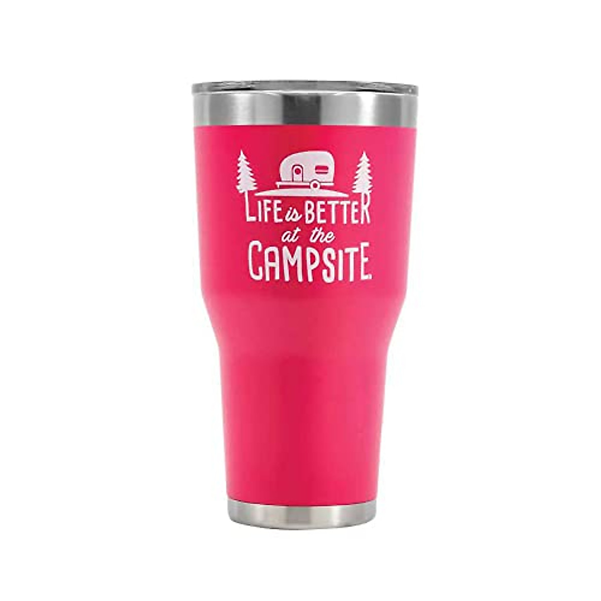 Camco Life is Better at The Campsite Stainless Steel 30 oz. Tumbler with Double Wall Insulation | Great For Hot and Cold Drinks | Coral Pink (53062)