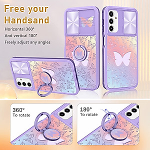 Plakill for Samsung Galaxy A14 5G Case, Cute Stylish Designer Galaxy A14 5G Phone Cases with Slide Camera Cover + Ring Holder,Butterflies Slim Protective Shockproof Hard Clear Cases for A14 5G