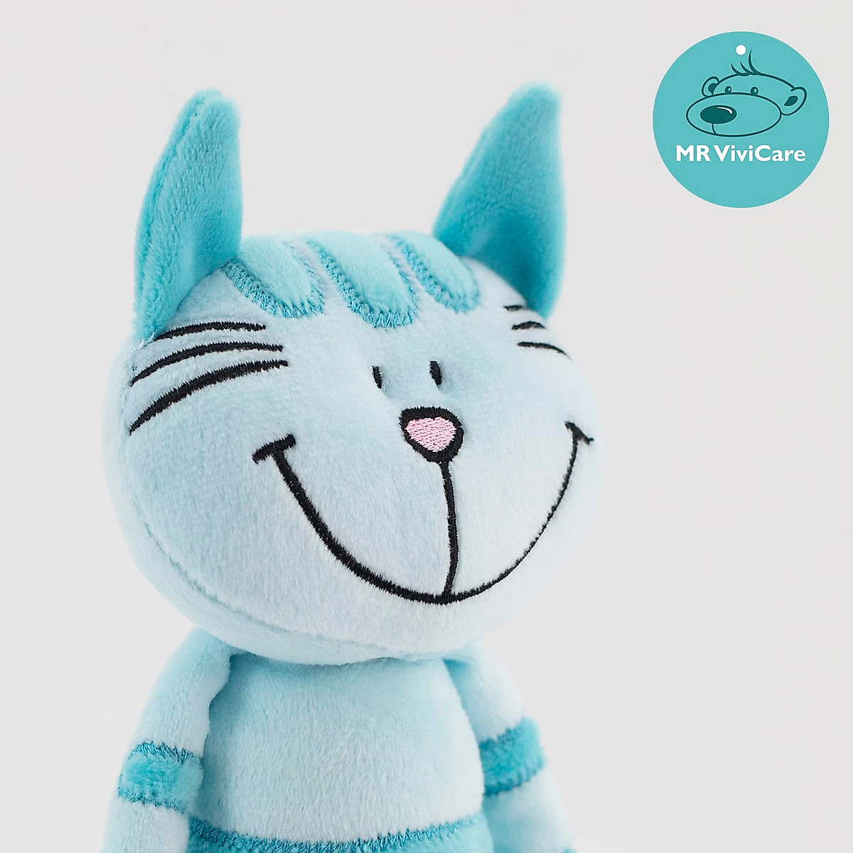 MR VIVICARE 14" Blue Stripe Standing Cat Stuffed Animals for Girls and Boys,Turquoise Stuffed Cat Plush Toys for Kids and Newborn Baby,Great Birthday, Machine Washable