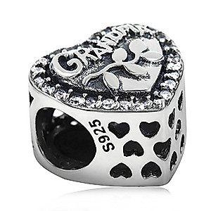 CZVIVIRY Love Grandma Charm 925 Sterling Silver Heart Beads fit Woman Charm Bracelets