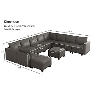 EASE MOOSE Convertible Modular Couch U Shaped Sofa with Storage Seat, Faux Leather Modular Sectional Sofa Oversized Sleeper Sofa with Reversible Chaises, Grey