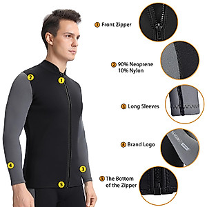 REALON Wetsuits Top Jacket Women Men 2mm Neoprene Long Sleeve Shirt 3mm Front Zipper Vest Wet Suit Keep Warm for Adult Youth Kids Diving Surf Swim Water Sports