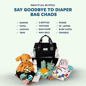 Nurse Laurie Baby Diaper Bag - Unisex Toddler Travel Bag for Maternity and Essentials - Multifunction and Insulated Pockets - Black