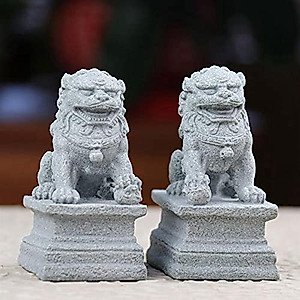 Chinese Style 2Pcs Lions Statues Garden Sculptures Landscape Sandstone Bonsai